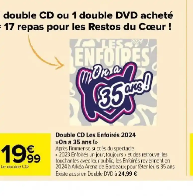 Double CD Les Enfoirés 2024 On a 35 ans