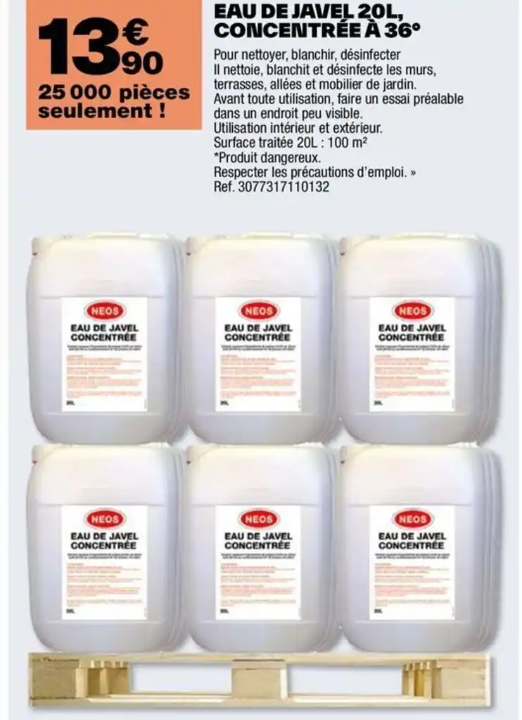 EAU DE JAVEL 20L, CONCENTRÉE À 36°