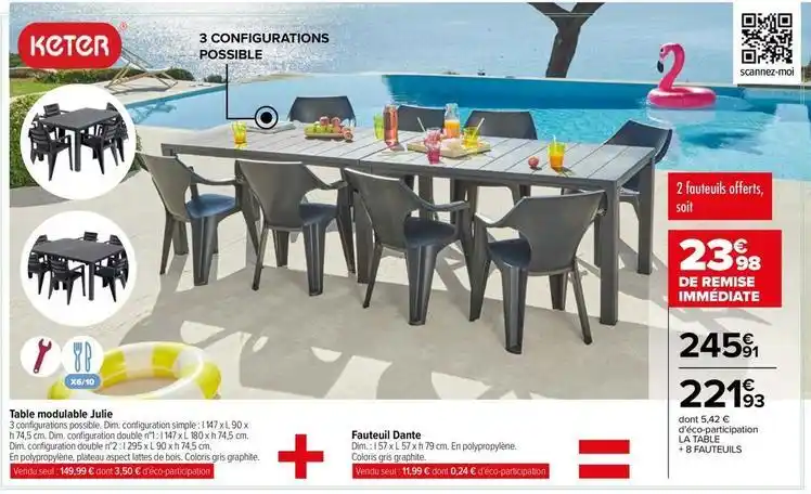 Keter - table modulable julie + fauteuil dante