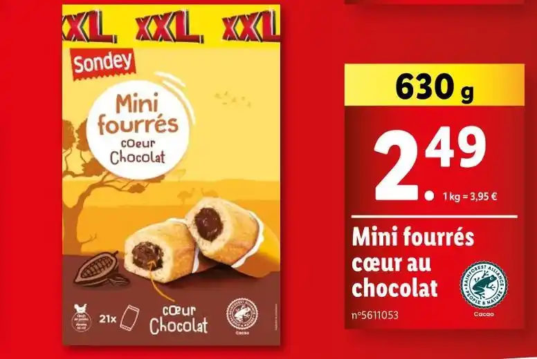 Sondey Mini fourrés cœur au chocolat