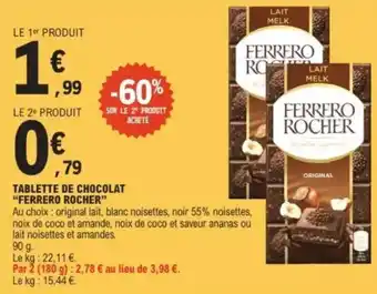 "FERRERO ROCHER" Tablette de chocolat 90 g